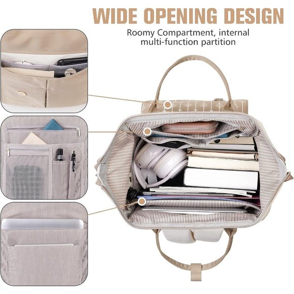 Bags | Women 17 Inch Khaki Beige Laptop Backpack With Usb Port | Poshmark